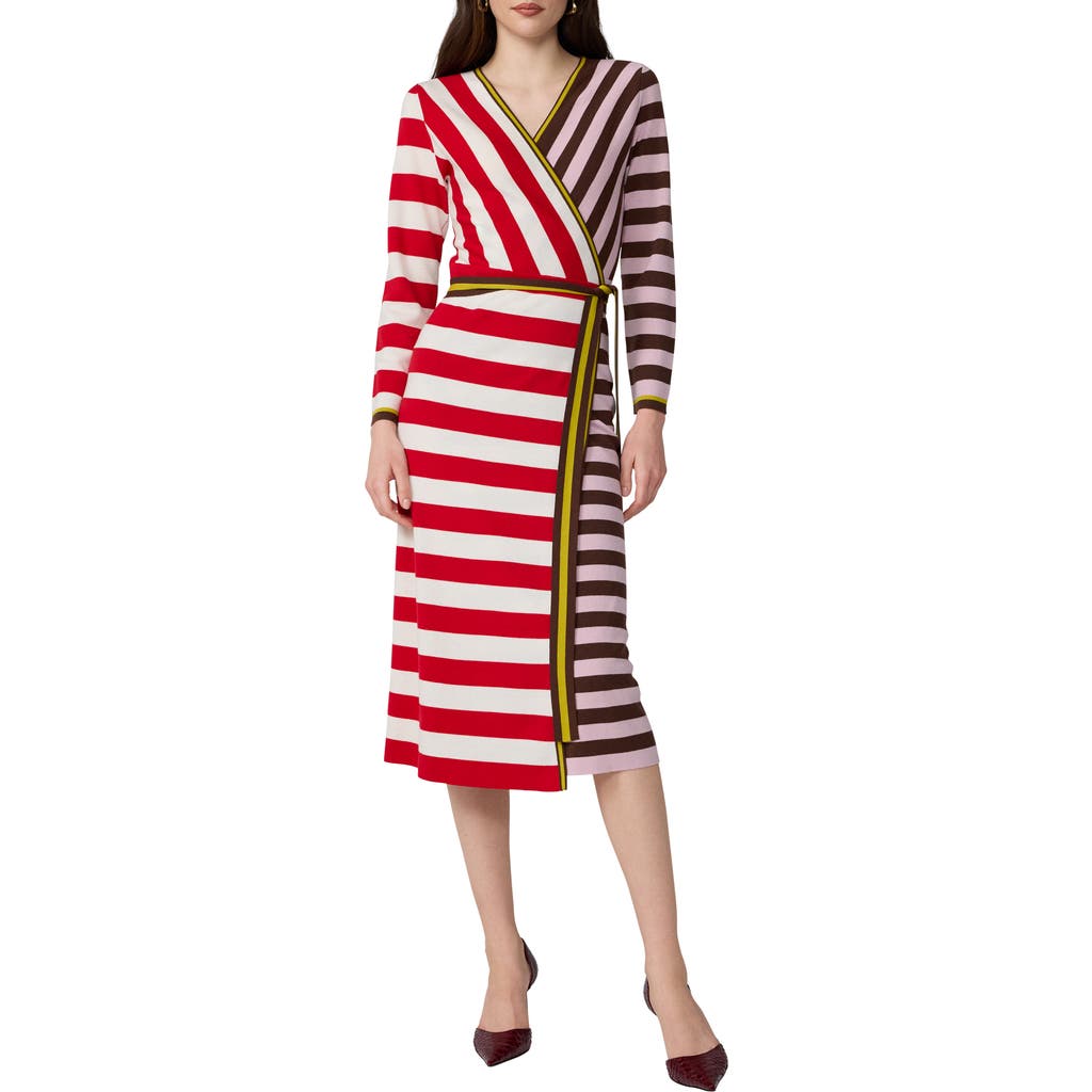 DIANE VON FURSTENBERG Diane von Furstenberg Penelope Striped Merino Wool Wrap Midi Dress